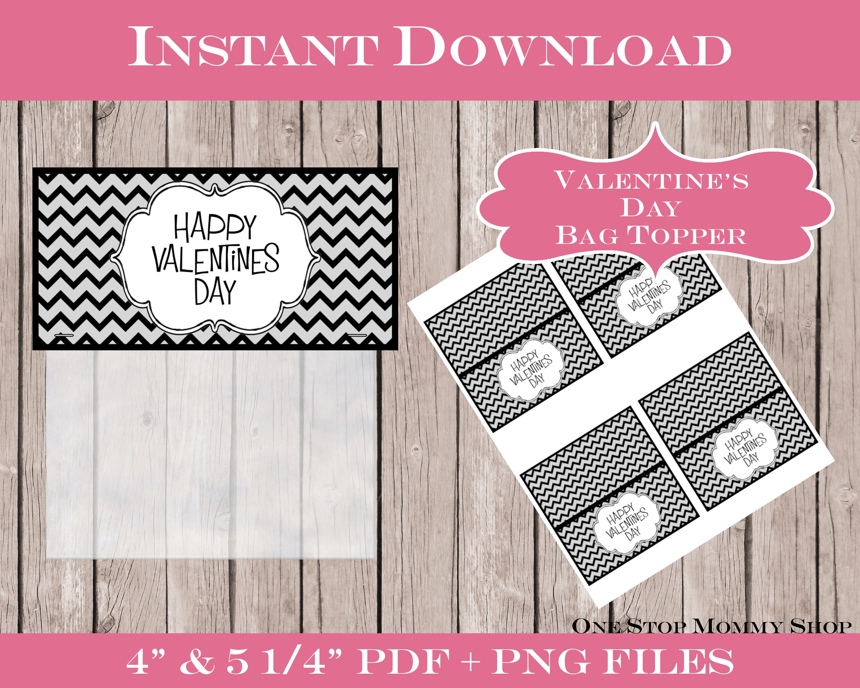 Black and White Valentine's Day Printable Bag Topper | Etsy