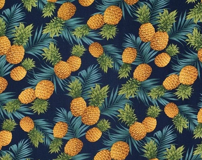 Pineapple Fabric, Golden Pineapples With Palms, by the Half or Full ...