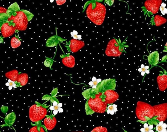 Strawberry Fabric, Tossed Strawberries on Dots, Strawberry Fields by ...
