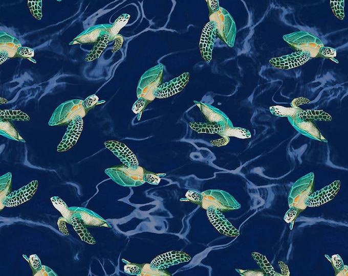 Fabric, Sea Turtles on Navy, Oceana by QT Fabrics, Last One Yard - Etsy