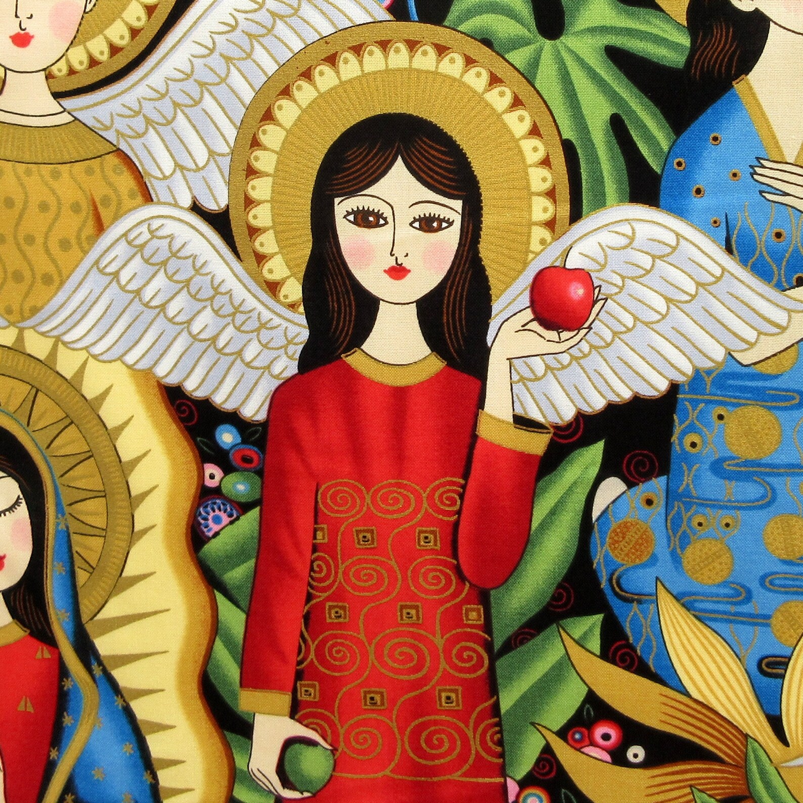 Angel Fabric Las Angelitas Bright LARGE Scale Angels by | Etsy