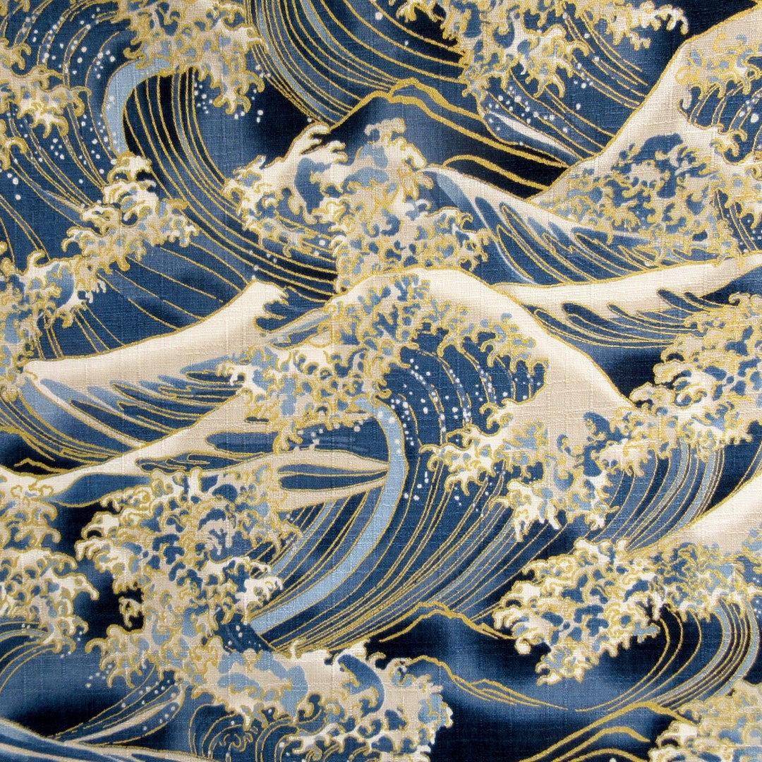 Ocean Wave Fabric, COTTON DOBBY, Tsunami Wave in Blue, Japanese Import ...
