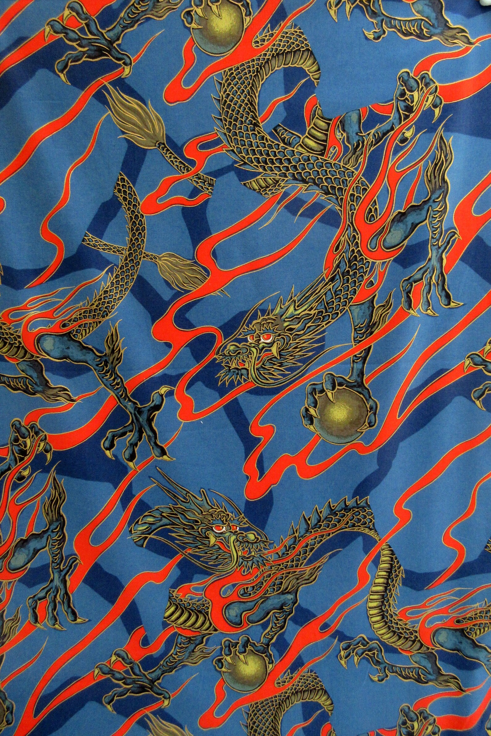 Dragon Fabric Golden Tatsu in Indigo With Gold Metallic - Etsy