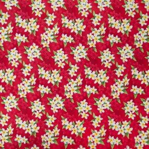 Fabric, Pacific Rim Plumeria on Christmas Red, Tropical Hawaiian, by ...