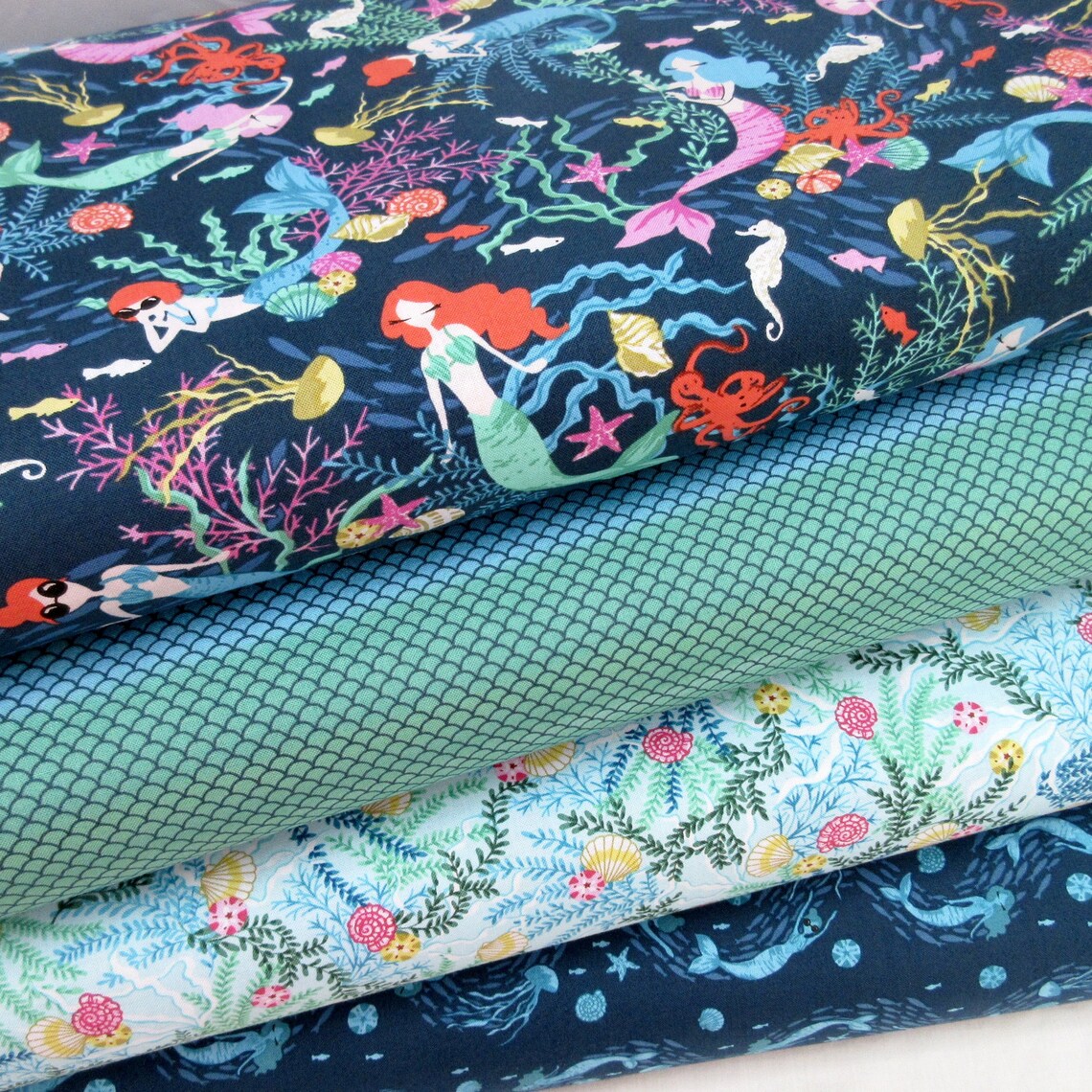 Seaweed Fabric Mermaid in Blue Jeans by Studio E by the Half | Etsy