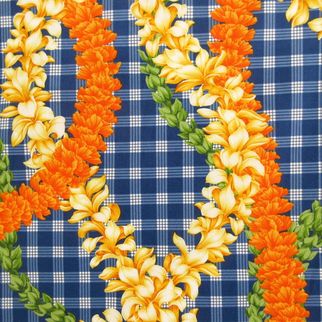 Hawaii Fabric, Island Palaka Leis on Royal Blue, by the Half or Full ...
