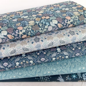 Sea Turtle Fabric, Sea Turtle Family on Dark Blue With Pearl, Ocean ...