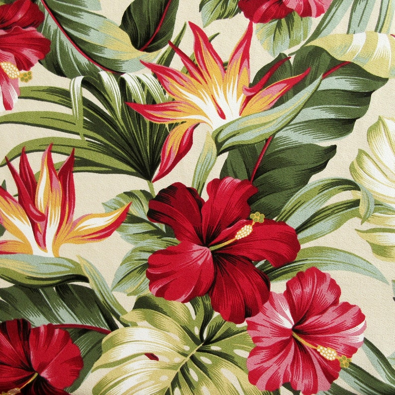 BARKCLOTH Fabric, Pua Hibiscus on Natural, Large Scale Hawaii Tropical ...