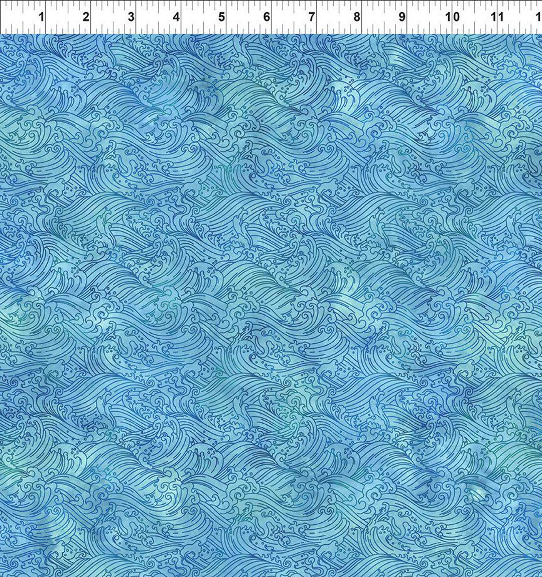 Blue Waves Fabric, Oriental Garden by in the Beginning, by the Half or ...