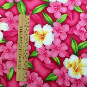Fabric, Aloha Island Floral in Deep Pink, Tropical Hawaiian, by the ...