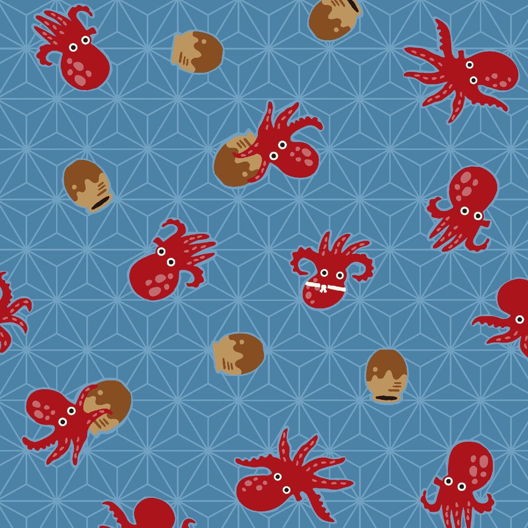 Octopus Fabric, Cotton DOBBY, Fuku Octopi on Blue, Japanese Import, by ...