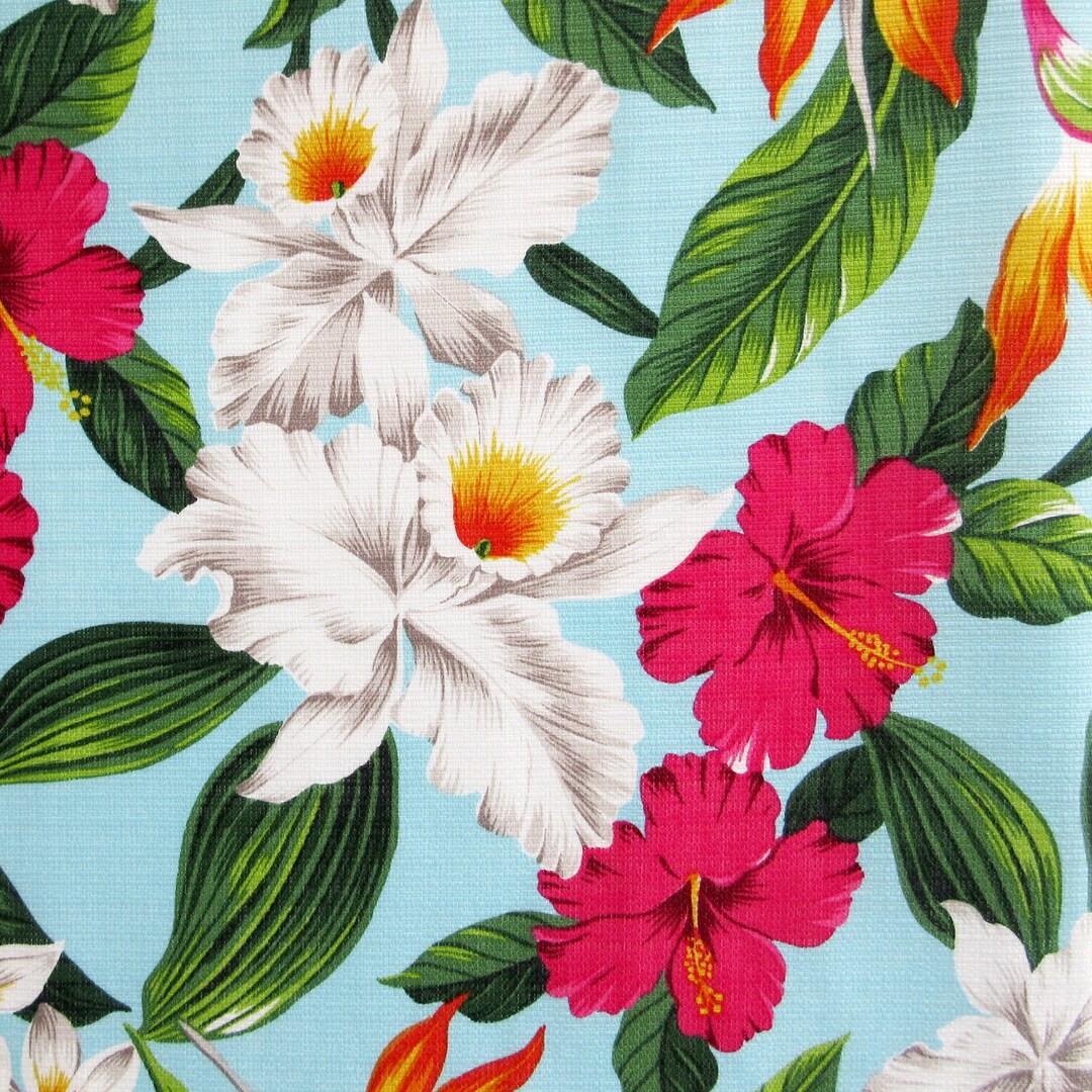 Hibiscus Fabric, Cotton DOBBY, Oahu Garden Floral, by the Yard - Etsy
