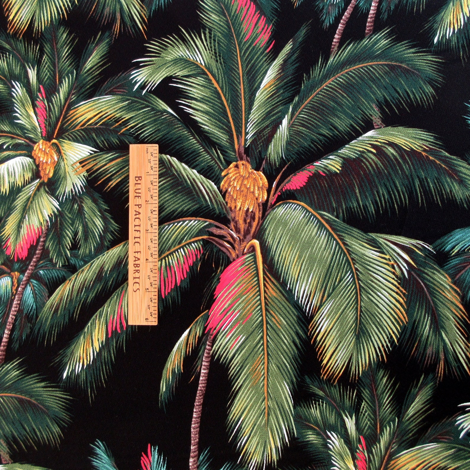 BARKCLOTH Fabric, Island Palms on Black, Large Scale Hawaii Tropical ...