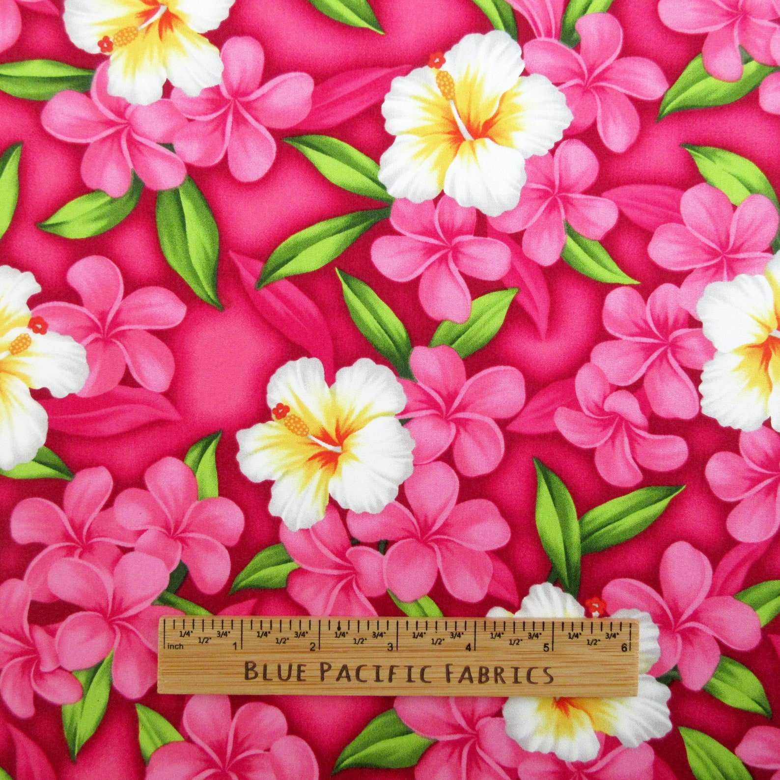 Fabric, Aloha Island Floral in Deep Pink, Tropical Hawaiian, by the ...