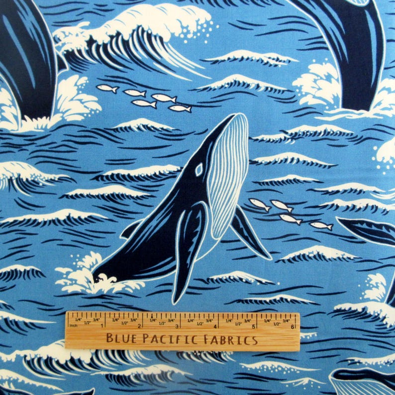 Whale Fabric, Maui Whale Watch, Cotton Poplin, by the Half or Full Yard ...