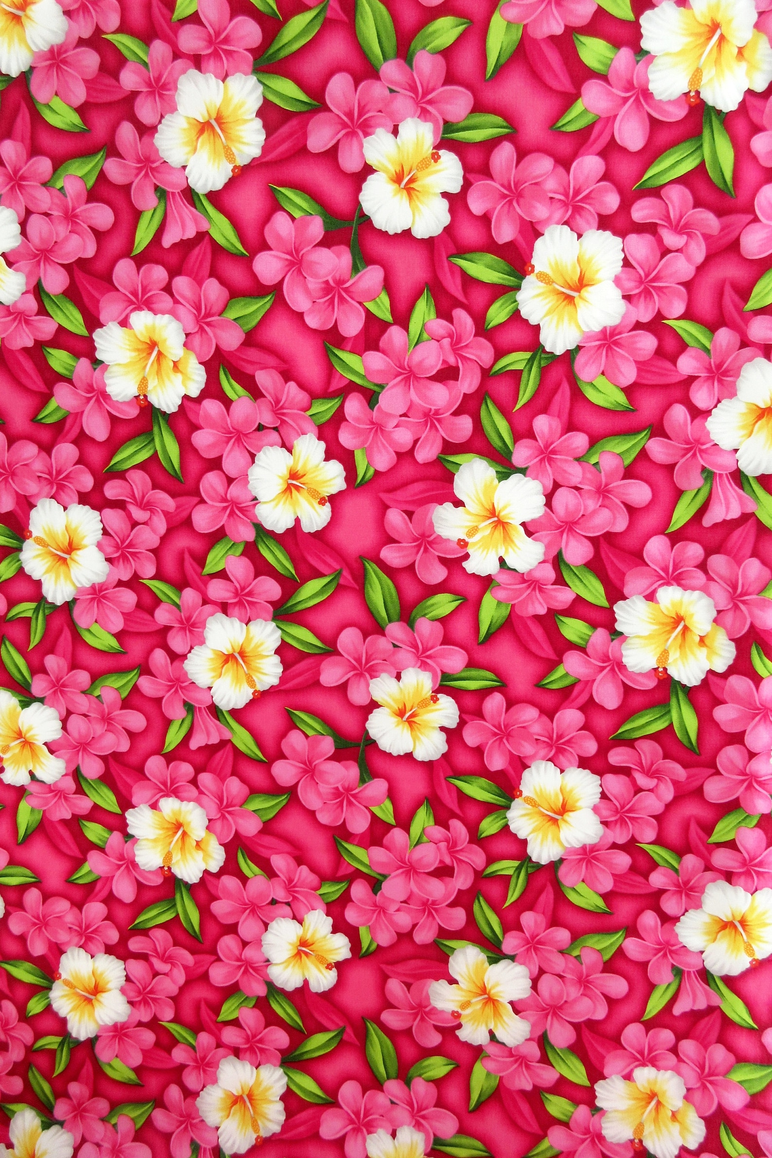 Fabric, Aloha Island Floral in Deep Pink, Tropical Hawaiian, by the ...