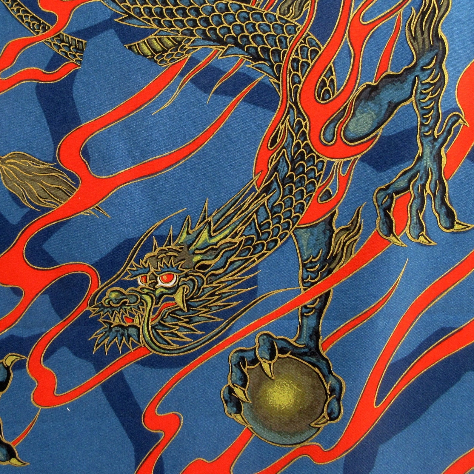 Dragon Fabric Golden Tatsu in Indigo With Gold Metallic - Etsy