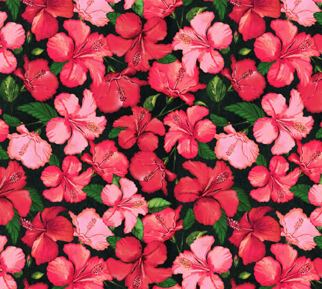Hibiscus Fabric, Tropical Paradise by Windham Fabrics, Pink Hibiscus on ...