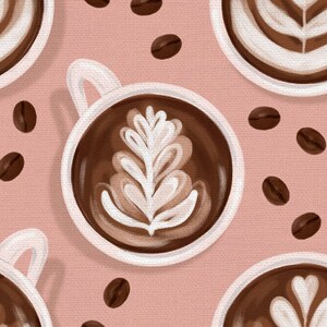 Coffee Fabric, Latte Art on Pink, Coffee Talk by Paintbrush Studio, by ...