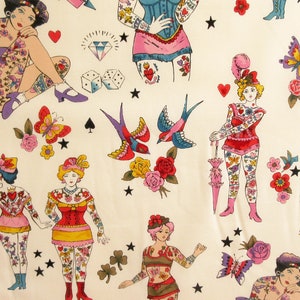 Tattoo Fabric, Pretty in Ink in Pink Tea by Alexander Henry, by the ...