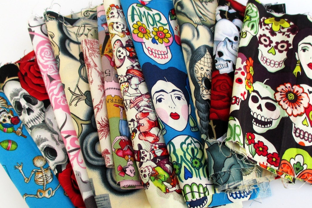 Skull Fabric Scrap Bag SURPRISE, Skull Theme, Alexander Henry, Assorted ...