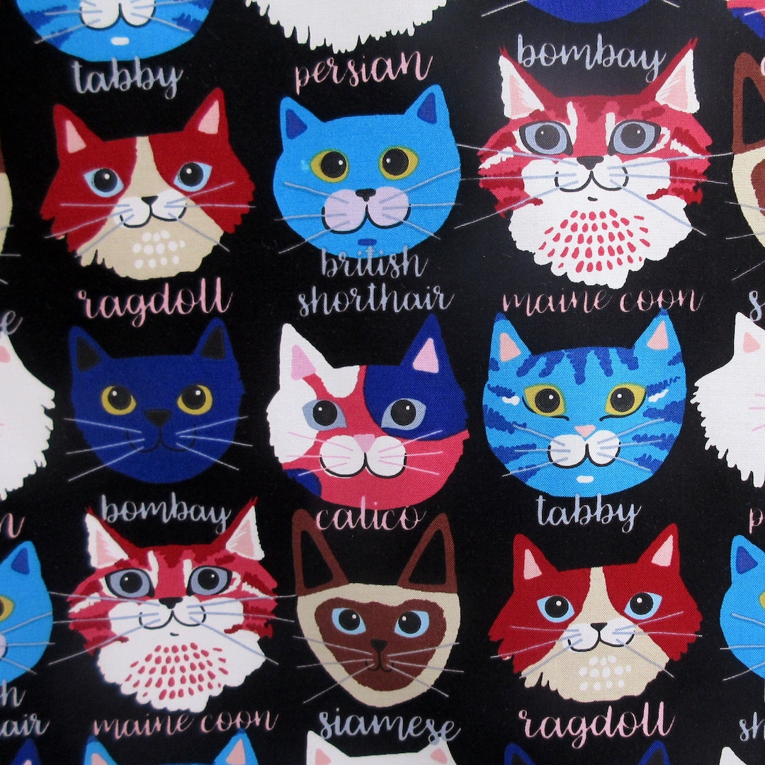 Cat Fabric, Calico and Company on Black, Alexander Henry, by the Half ...