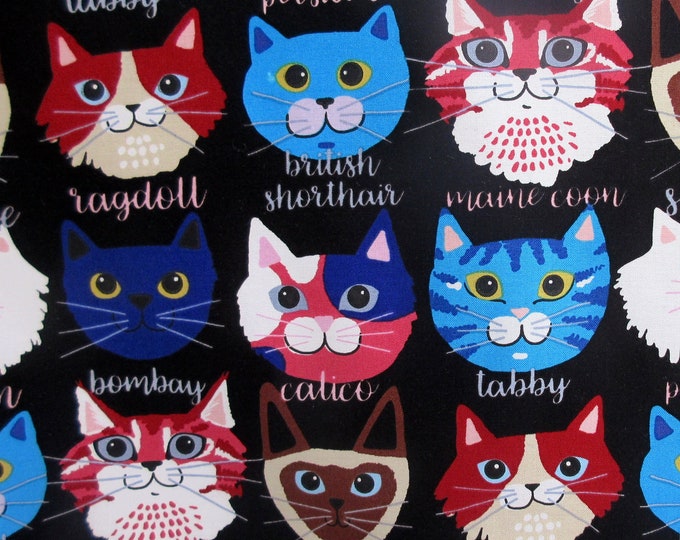 Cat Fabric, Calico and Company on Black, Alexander Henry, by the Half ...
