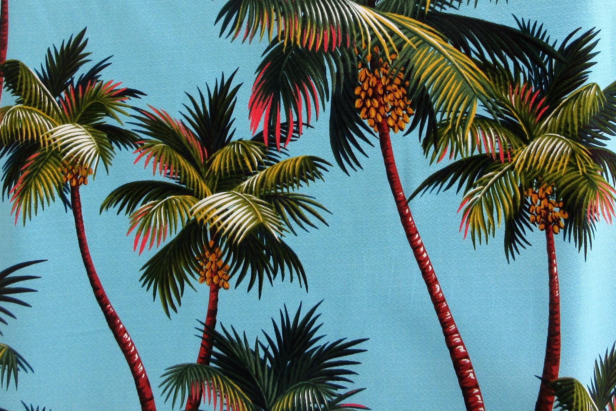 BARKCLOTH Fabric, Palm Trees on Blue, Large Scale Hawaii Tropical, by ...
