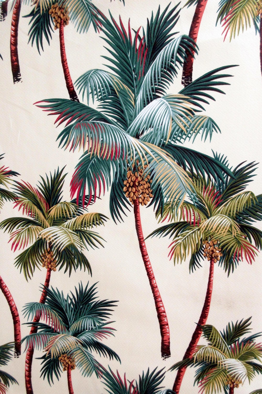 BARKCLOTH Fabric, Palm Trees on Natural, Large Scale Hawaii Tropical ...