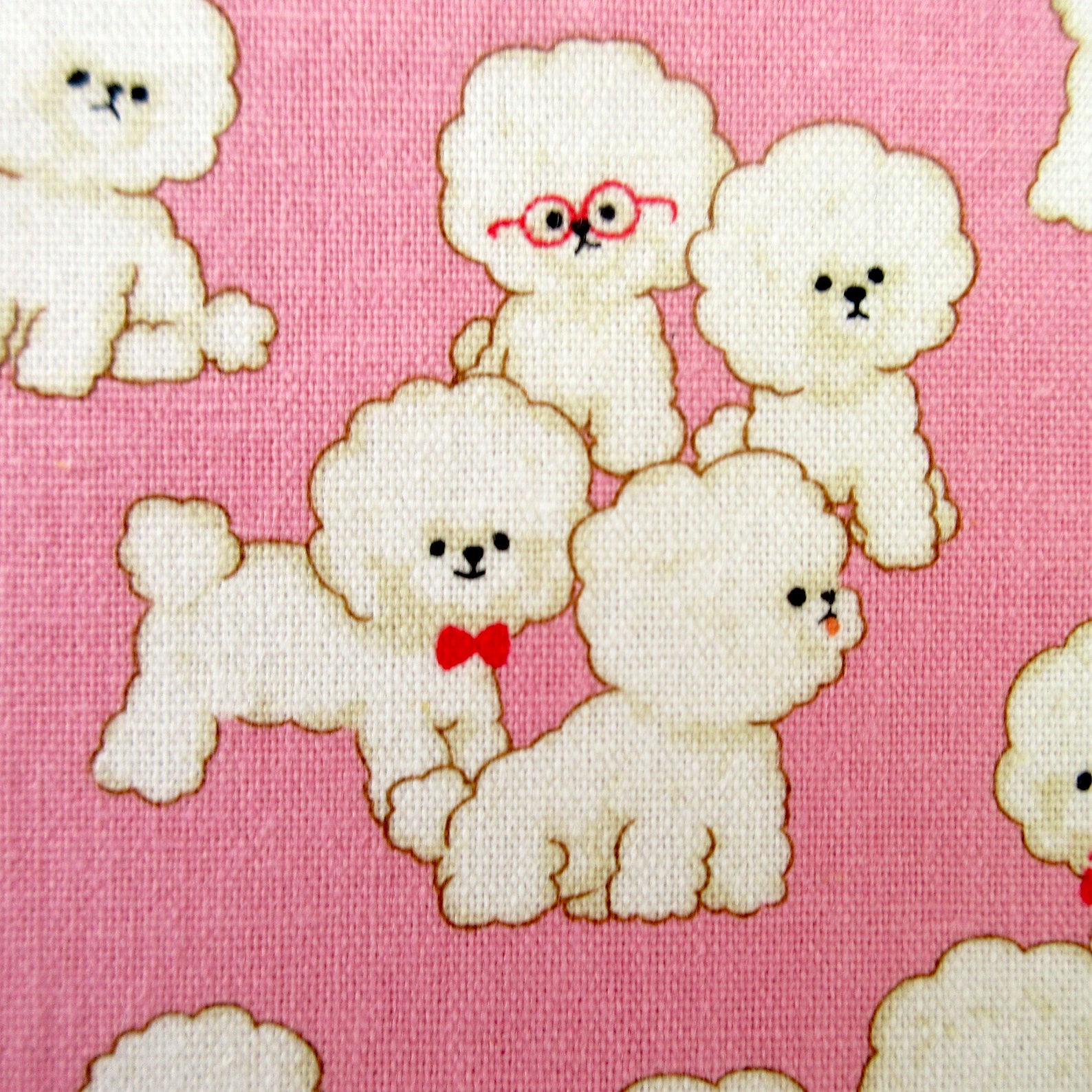 Dog Fabric CANVAS Cotton Linen Bichon Frise Dogs on Pink by | Etsy