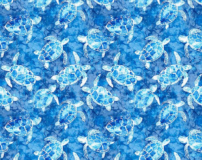 Turtle Fabric, Sea Turtles on Blue, Ocean Blues by QT Fabrics, Last One ...