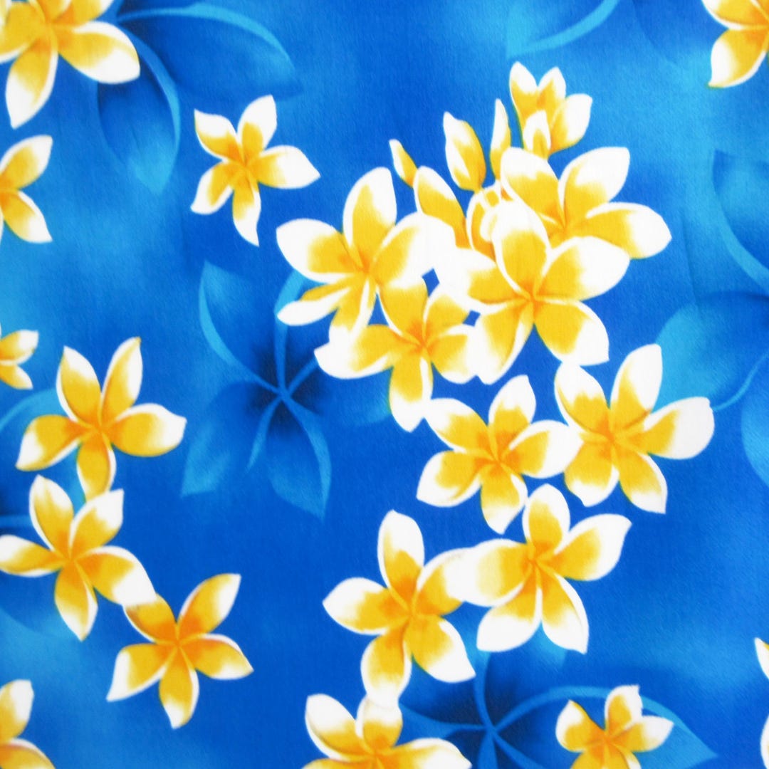Floral Fabric, Blockbuster Plumeria on Blue, Tropical Hawaiian, by the ...