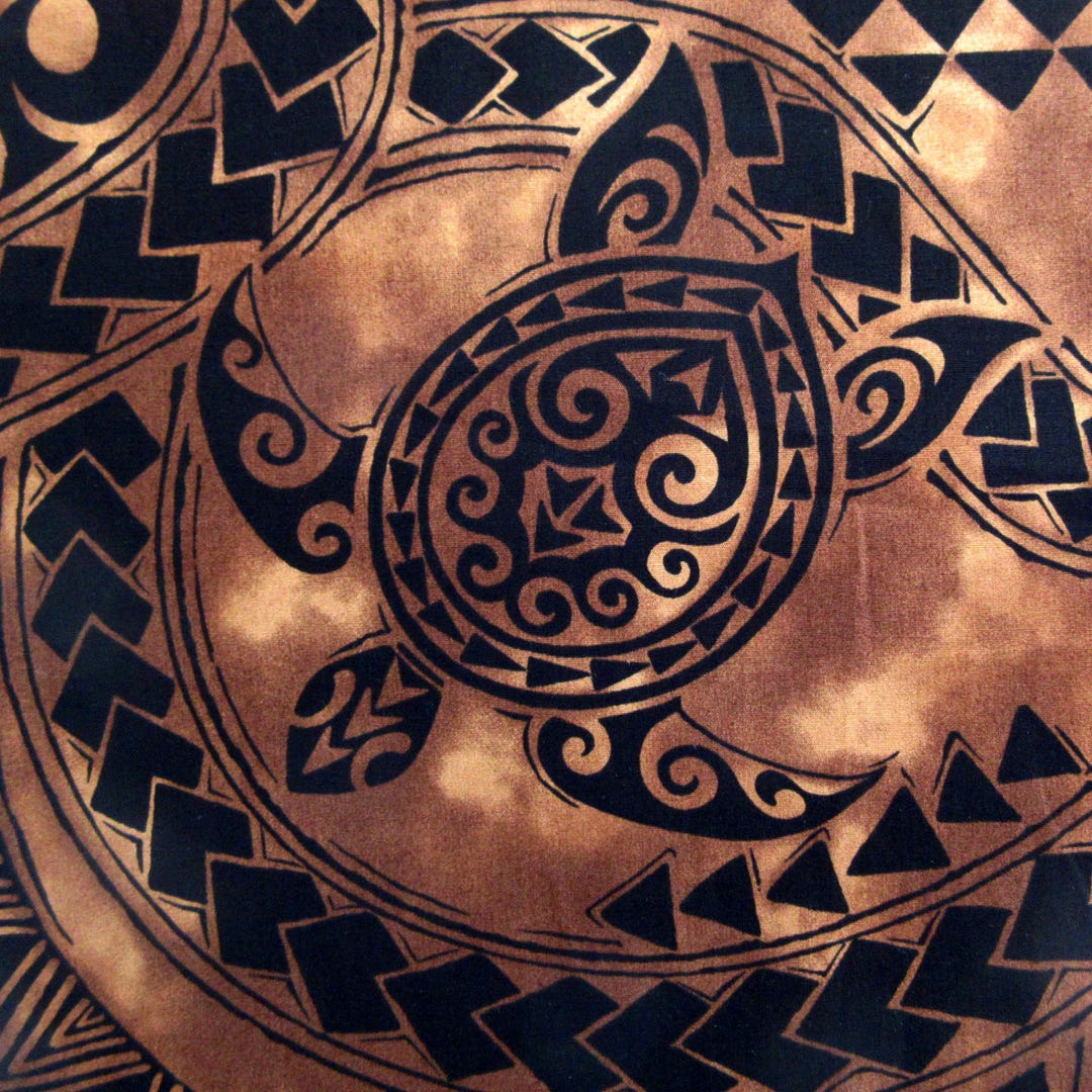 Turtle Fabric, Tattoo Sea Turtle in Brown, Hawaiian Polynesian Tapa ...