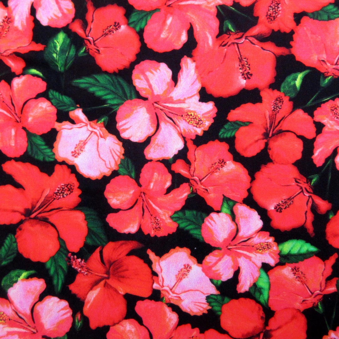 Hibiscus Fabric, Tropical Paradise by Windham Fabrics, Pink Hibiscus on ...