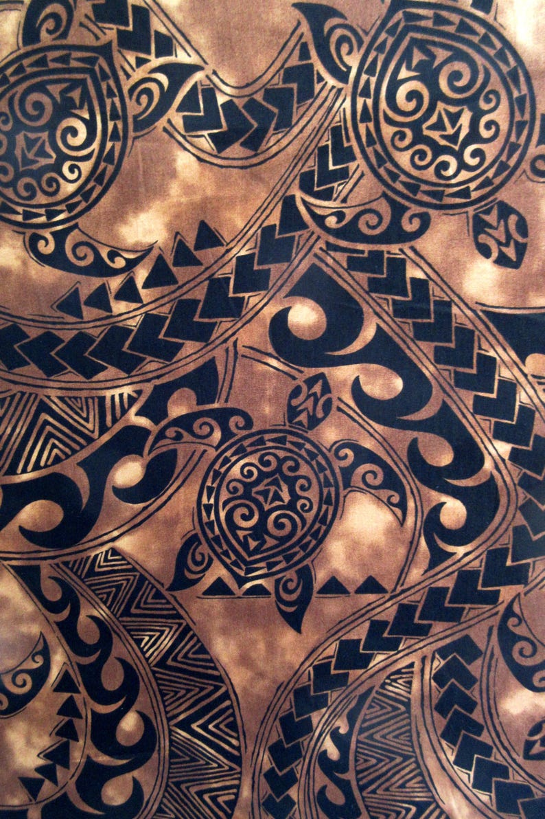 Turtle Fabric, Tattoo Sea Turtle in Brown, Hawaiian Polynesian Tapa ...