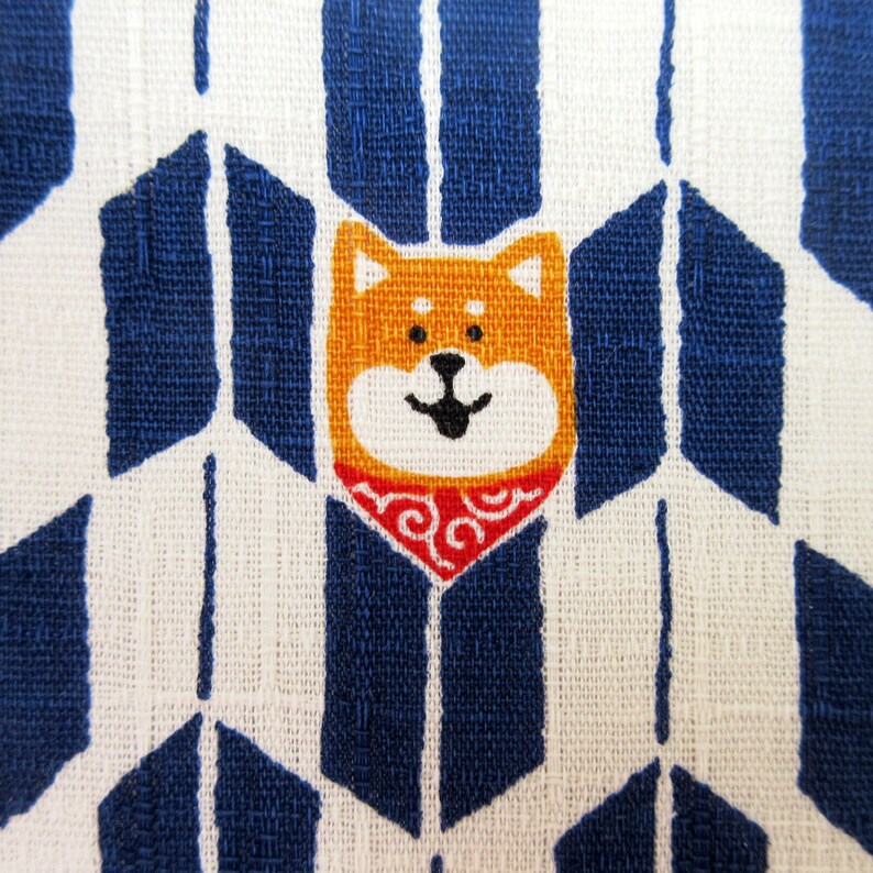 Dog Fabric Cotton DOBBY Fuku Fuku Dogs Blue Japanese | Etsy