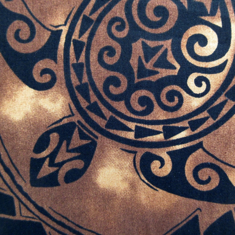 Turtle Fabric, Tattoo Sea Turtle in Brown, Hawaiian Polynesian Tapa ...