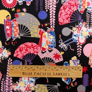 Geisha Fabric, Maiko Han on Black by Cosmo, Cotton Linen Sheeting, Last ...