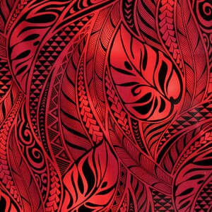 Hawaiian Fabric, Lau Leaf Ombre Red Tattoo, Large Scale Print, by the ...