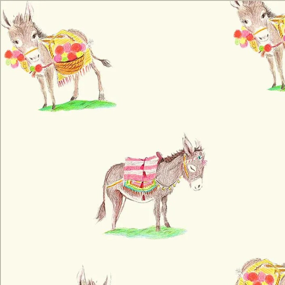 Donkey Fabric, Burros on Ivory, Heather Ross by Hand, by the Half or ...