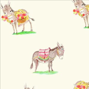 Donkey Fabric, Burros on Ivory, Heather Ross by Hand, by the Half or ...