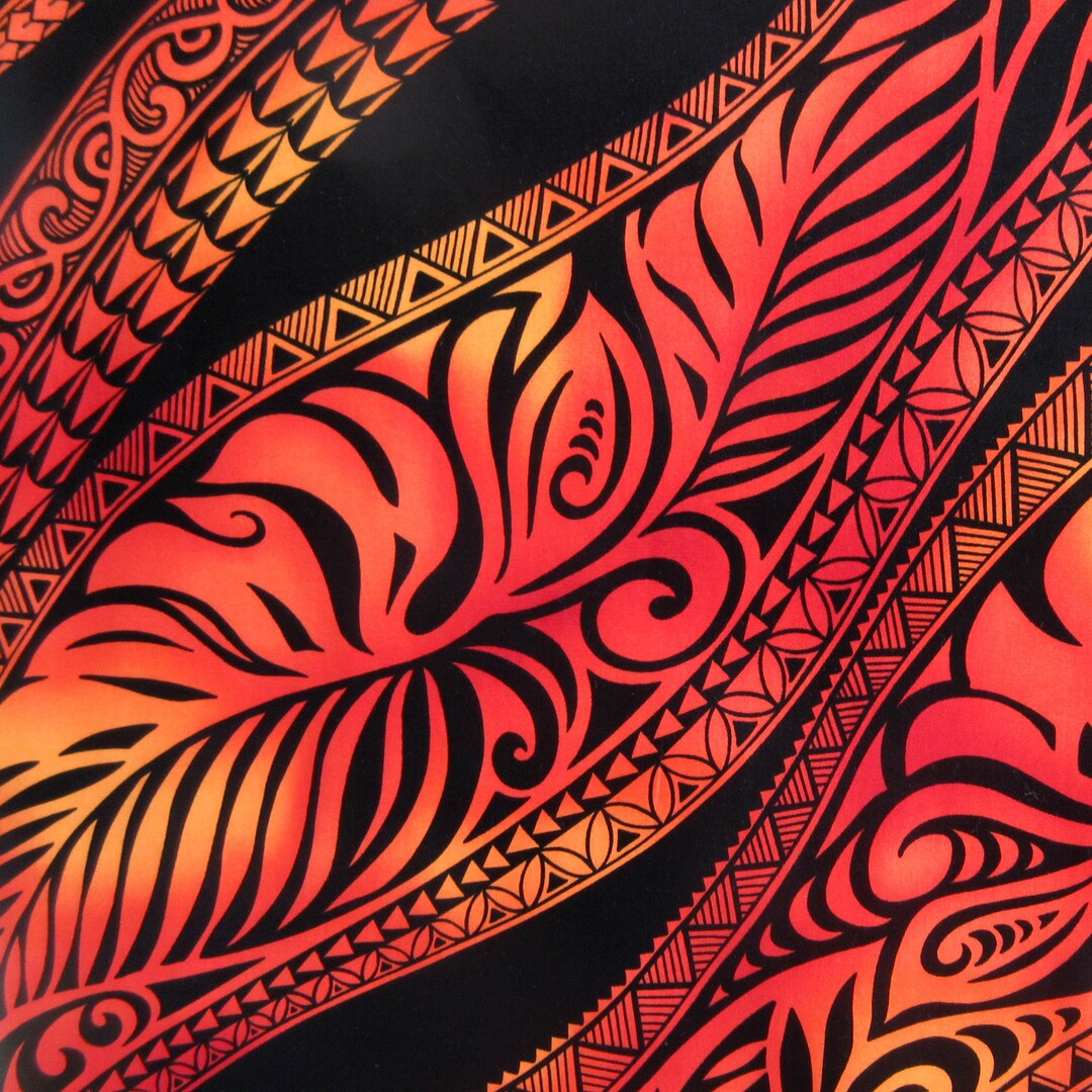 Hawaiian Fabric, Big Leaf Stripe, Red Ombre Tattoo, Large Scale Print ...