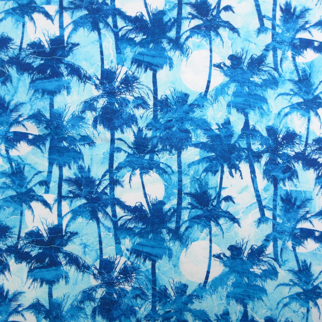 Fabric, Palm Beach by Northcott Fabrics, Blue Palm Trees, by the Half ...