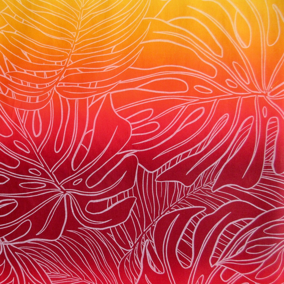 Hawaiian Fabric, Sunset Ombre Tropical Leaf Outlines, by the Yard - Etsy