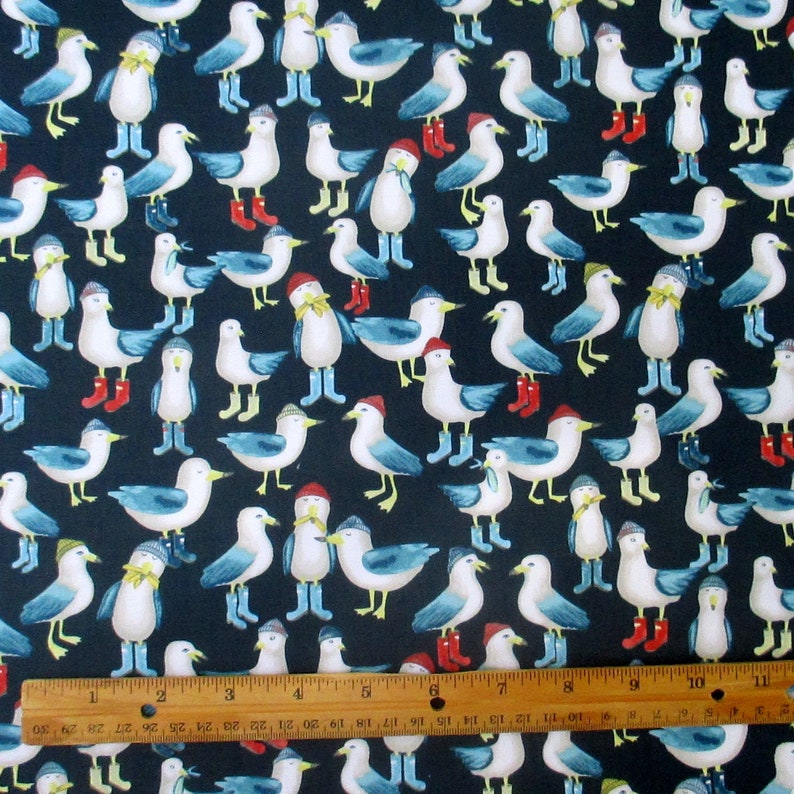 Seagull Sailor Fabric Flock of Seagulls in Navy Blue Hooked | Etsy