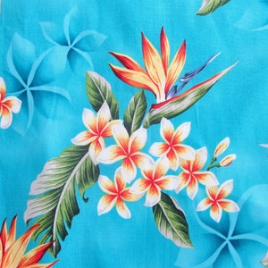 Hawaiian Fabric, Kalani Tropical Bouquet on Turquoise, by the Full Yard ...