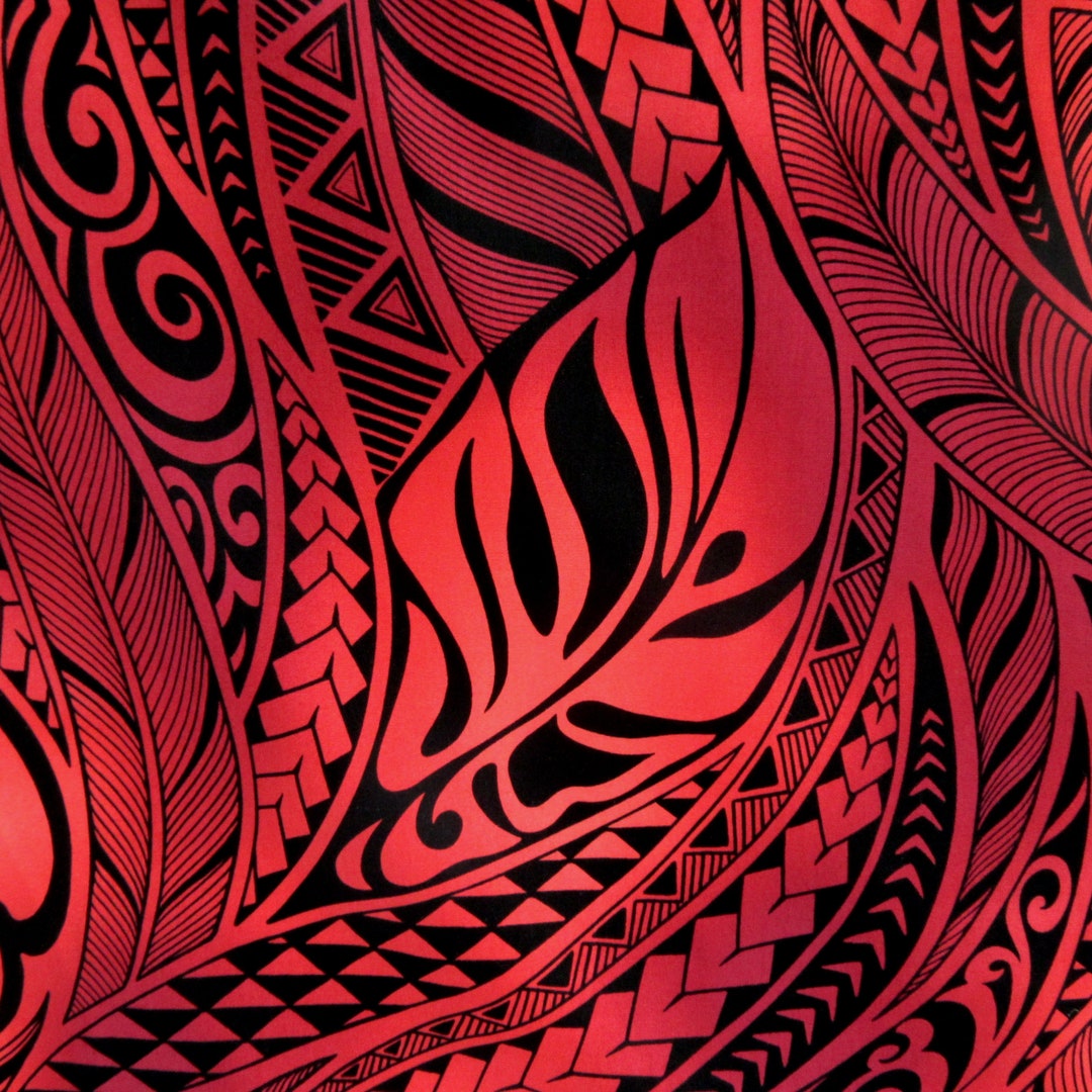 Hawaiian Fabric Lau Leaf Ombre Red Tattoo Large Scale Print - Etsy