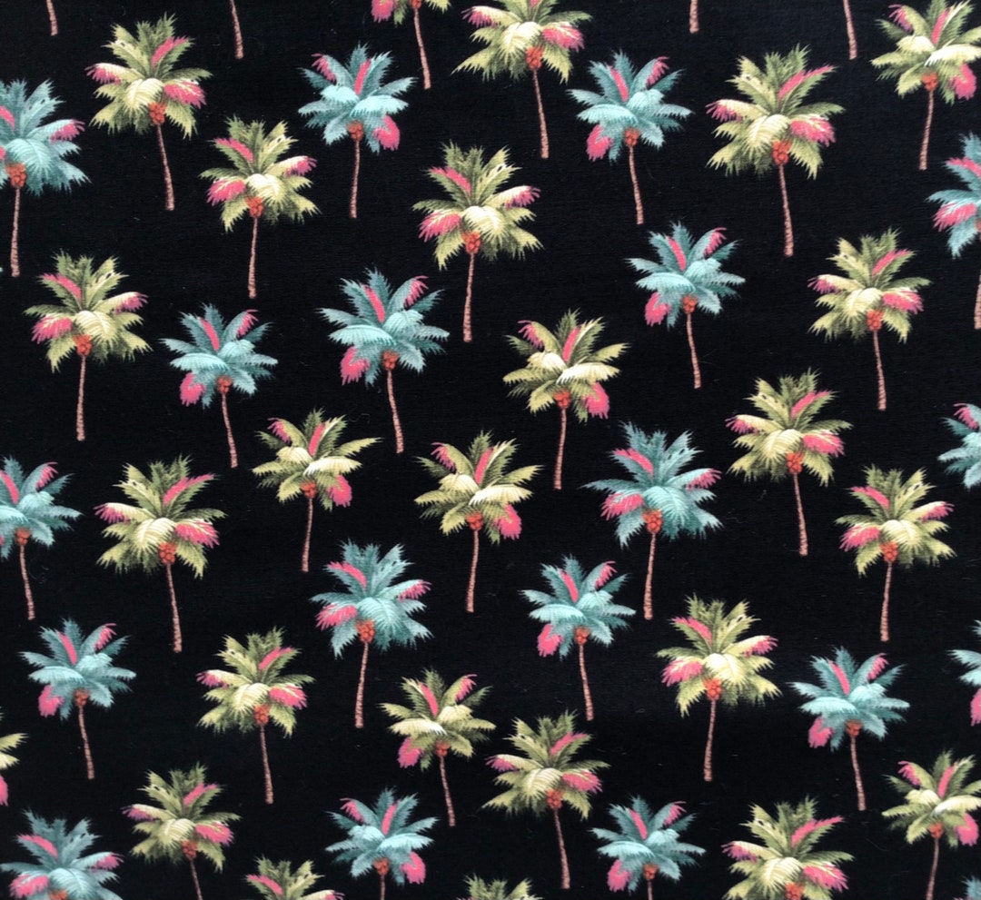 Palm Fabric, Aloha Mini Palm Trees on Black, by the Half or Full Yard ...