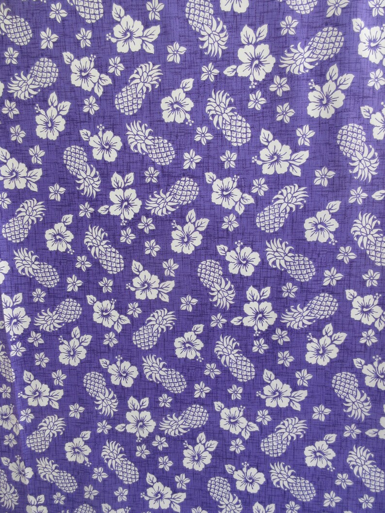 Hawaii Fabric, Aloha Pineapple Floral in Purple, Tropical Hawaiian, by ...