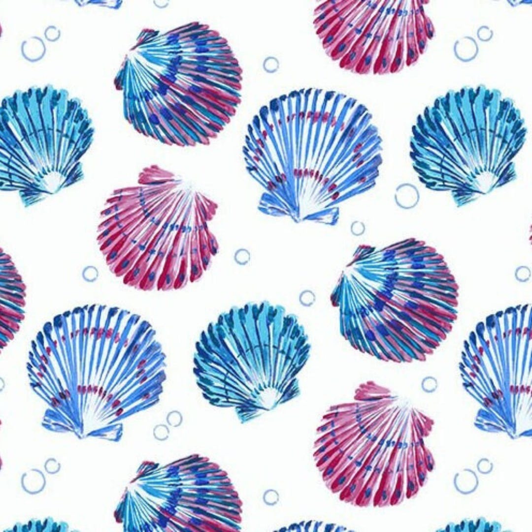 Sea Shell Fabric, Ocean Commotion on White, Fanciful Sea Life by ...